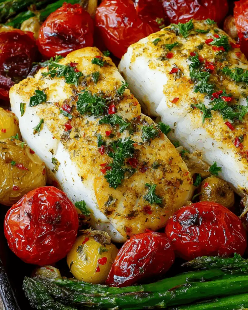 One Pan Baked Halibut with Vegetables for Easy Dinner! - BELLY RECIPES