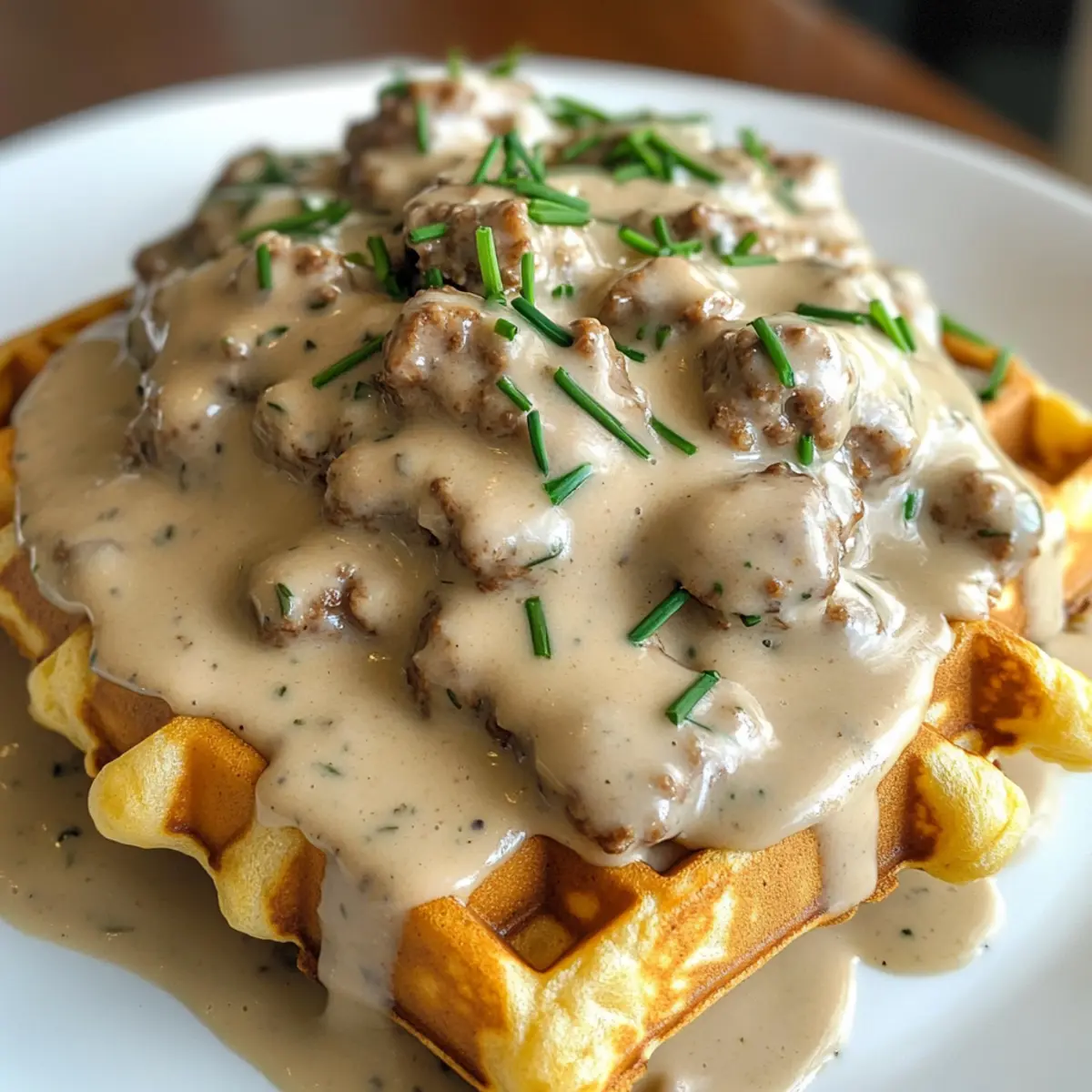 Irresistible Cheddar Chive Waffles with Savory Sausage Gravy