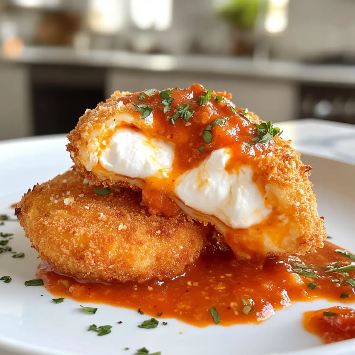 Irresistible Fried Burrata with Spicy Vodka-Style Sauce Delight