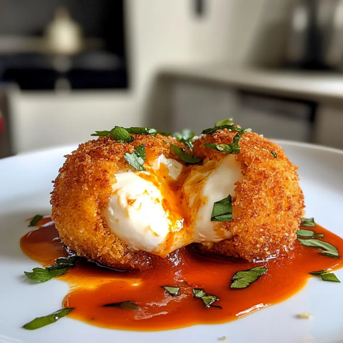Irresistible Fried Burrata with Spicy Vodka-Style Sauce Delight